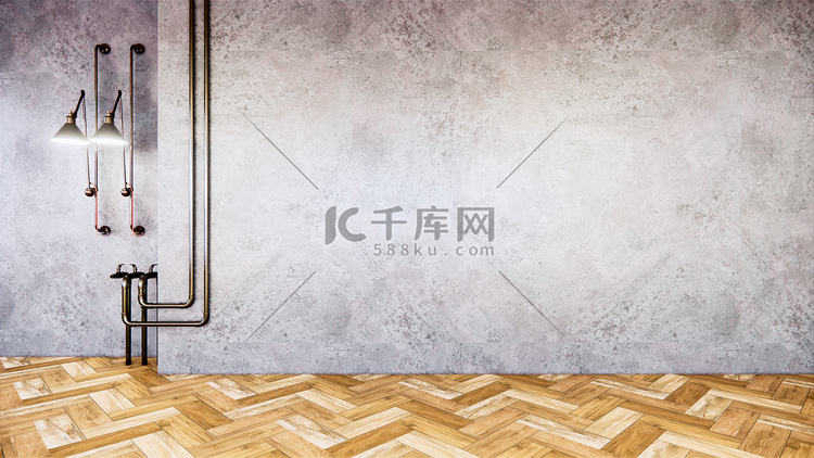 带有白砖和混凝土墙的商务房空阁楼风格高清摄影大图-千库网