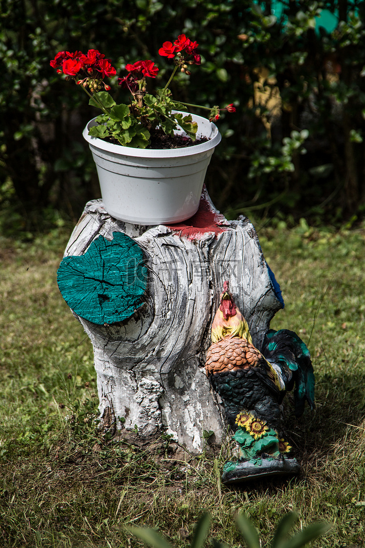 分配有五颜六色的鲜花和石像高清摄影大图-千库网