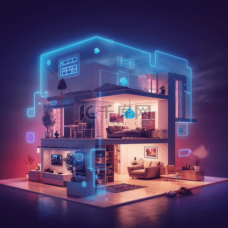 3D效果科技智能家居背景图片免费下载_海报banner/高清大图_千库网(图片编号6431988)