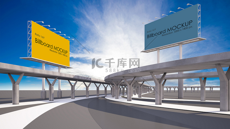 高速公路旁广告牌的 3d 渲染图像。高清摄影大图-千库网