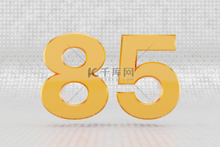 黄色 3d 数字 85。金属地板背景上有光泽的黄色金属数字。 高清摄影大图-千库网