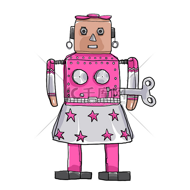 Venus Robot RetroTin Toy 手绘可爱艺术插画高清摄影大图-千库网