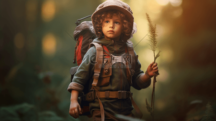 穿着冒险家服装的可爱孩子高清摄影大图-千库网