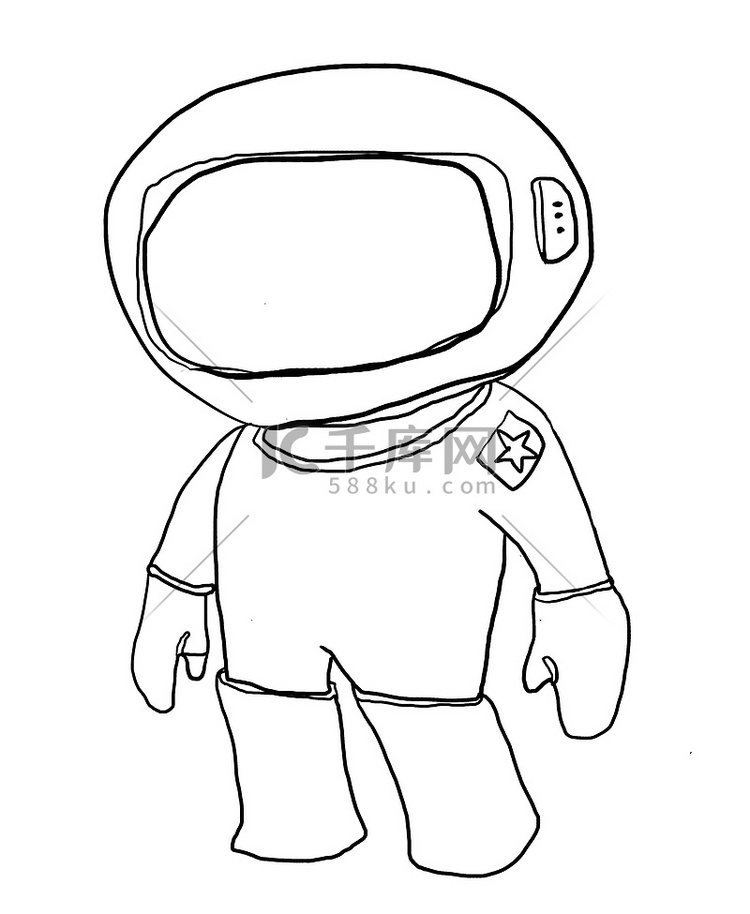 卡通太空人看起来很可爱的线条艺术高清摄影大图-千库网