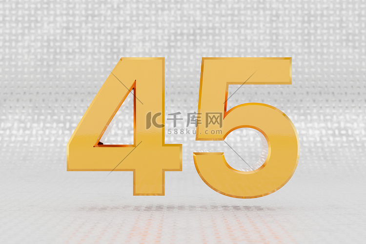 黄色 3d 数字 45。金属地板背景上有光泽的黄色金属数字。 高清摄影大图-千库网