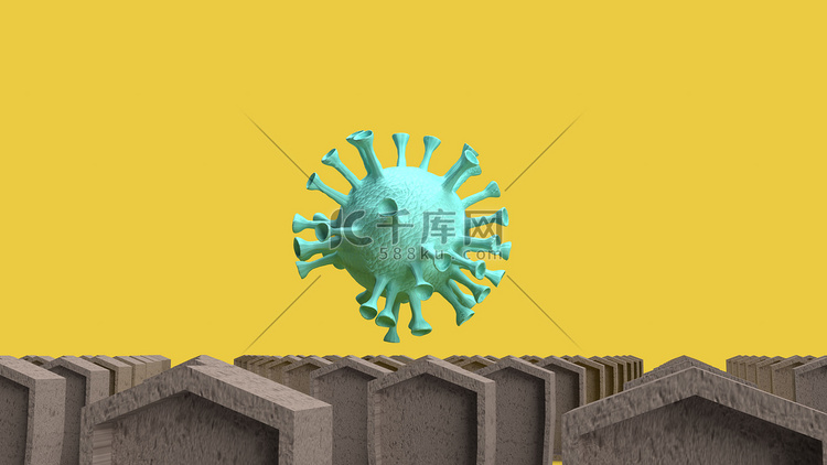 用于冠状病毒内容 3d 渲染的墓碑和病毒。高清摄影大图-千库网