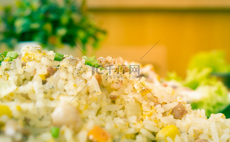 泰国酸猪肉炒饭在 Vint 左框架上的特写视图高清摄影大图-千库网