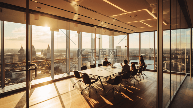 现代商务室内会议室落地窗高清摄影大图-千库网