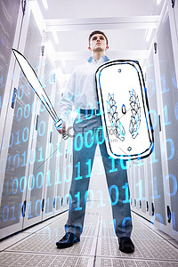 黑色背景上闪亮的蓝色二进制代码的合成图像高清摄影大图-千库网