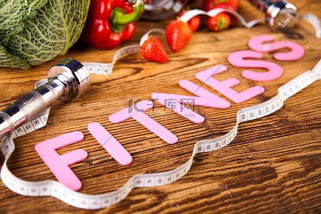 维生素和健身饮食，哑铃高清摄影大图-千库网