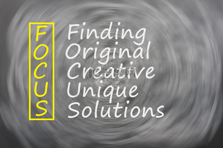 Focus 首字母缩写为 Finding、Original、Creative、Unique、Solutions高清摄影大图-千库网