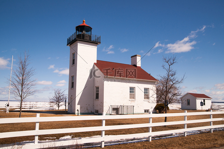 Sand Point Lighthouse Nautical Beacon Escanaba 密歇根湖高清摄影大图-千库网