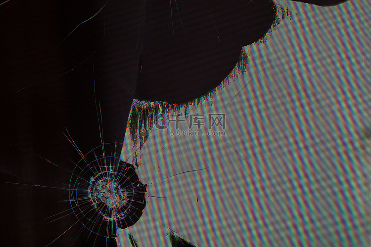 破碎的 lcd tft tn 屏幕平面宏观纹理，具有晶体泄漏和物理损坏裂缝，具有选择性聚焦和模糊的特写高清摄影大图-千库网