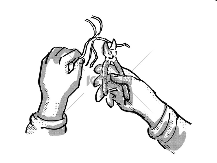 电工手切割电线卡通复古绘图高清摄影大图-千库网