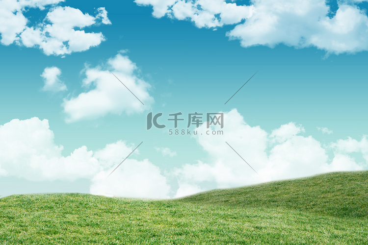 一片绿色的田野和天空高清摄影大图-千库网