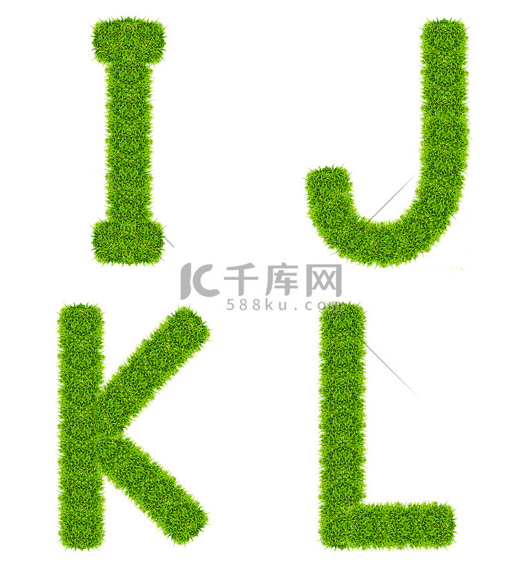 孤立的绿草字母 ijkl高清摄影大图-千库网