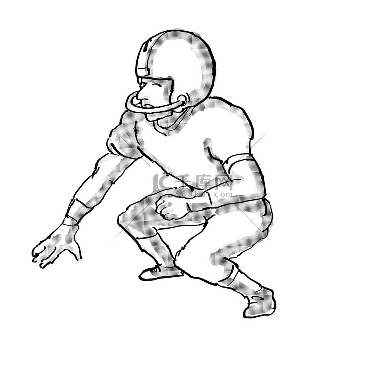 美国足球运动员卡通黑色和白色高清摄影大图-千库网