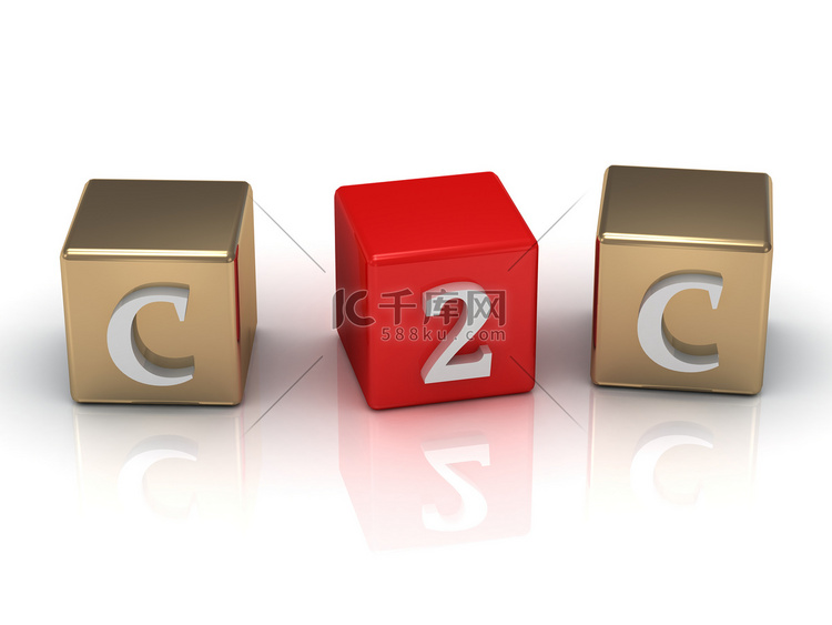 金色和红色立方体的 C2C 铭文高清摄影大图-千库网