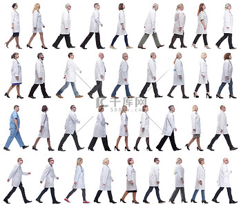 一群在运动中被白色隔离的医生高清摄影大图-千库网