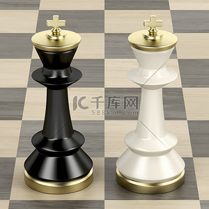 木棋盘的国际象棋国王高清摄影大图-千库网