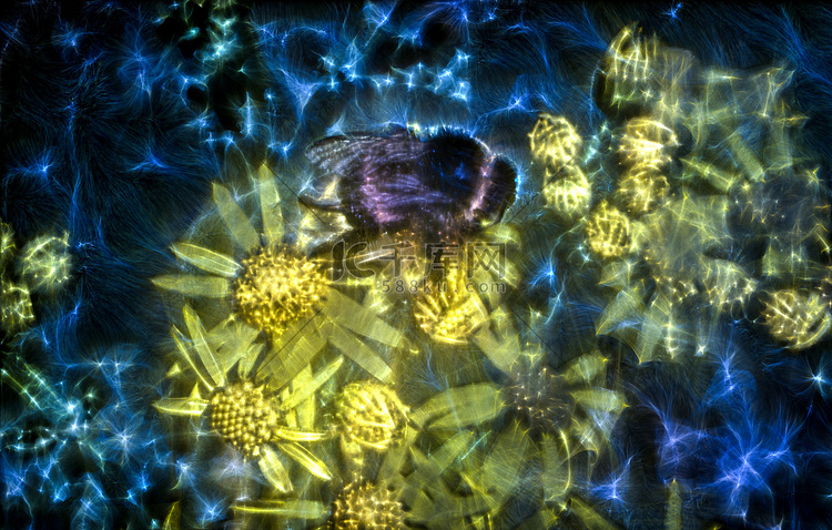 具有高能量 kirlian fie 的春天花朵的 3D 插图高清摄影大图-千库网