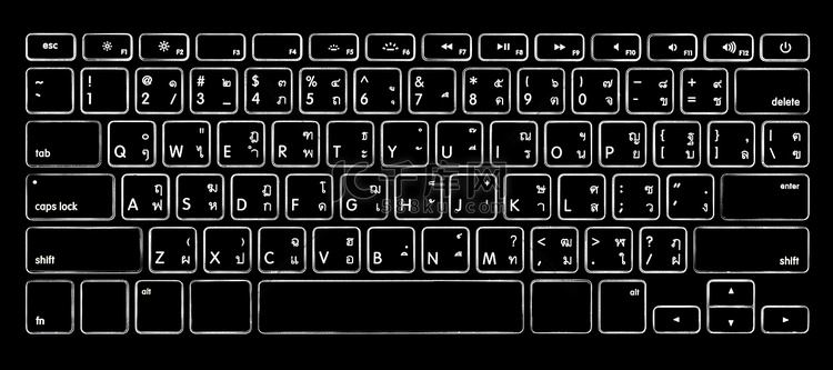 带照明背光的电脑泰语字母键盘。高清摄影大图-千库网