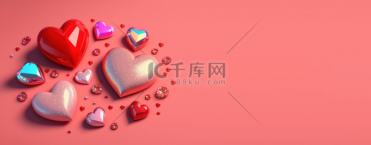 情人节那天的心和水晶钻石横幅和背景高清摄影大图-千库网