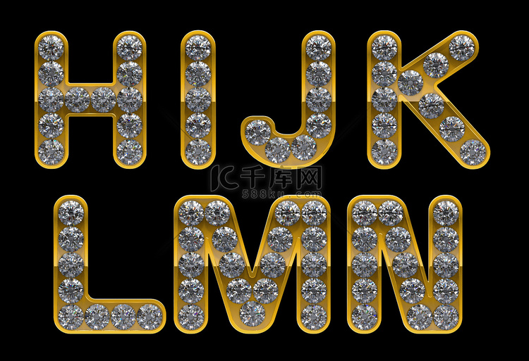 “金色 H、I、J、K、L、M、N，镶钻字母”高清摄影大图-千库网