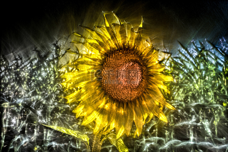 具有高能量 kirlian fie 的春天花朵的 3D 插图高清摄影大图-千库网