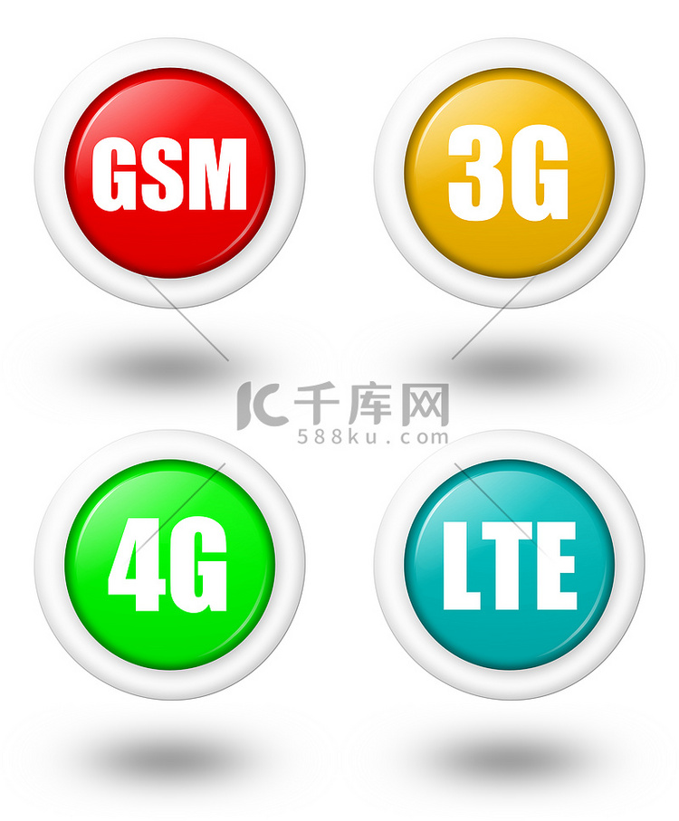 带阴影的 LTE、4G、3G 和 GSM 矢量图标高清摄影大图-千库网