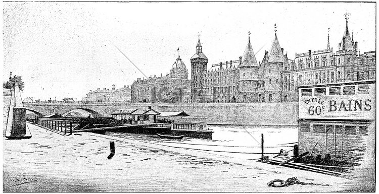 Pont au Change，商业法院和法院大楼，复古 engrav高清摄影大图-千库网