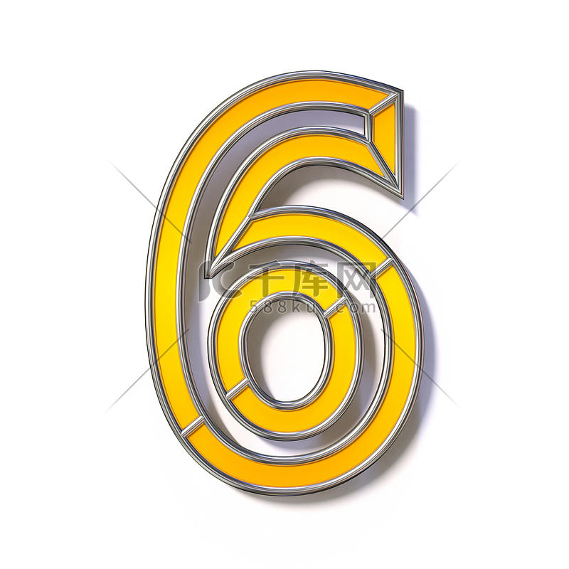 橙色金属线字体 6 号六 3D高清摄影大图-千库网