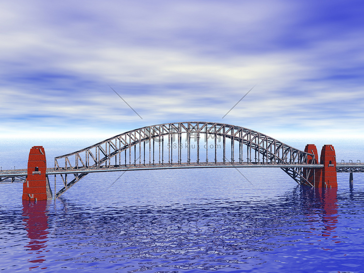 一条大河上的拱桥高清摄影大图-千库网