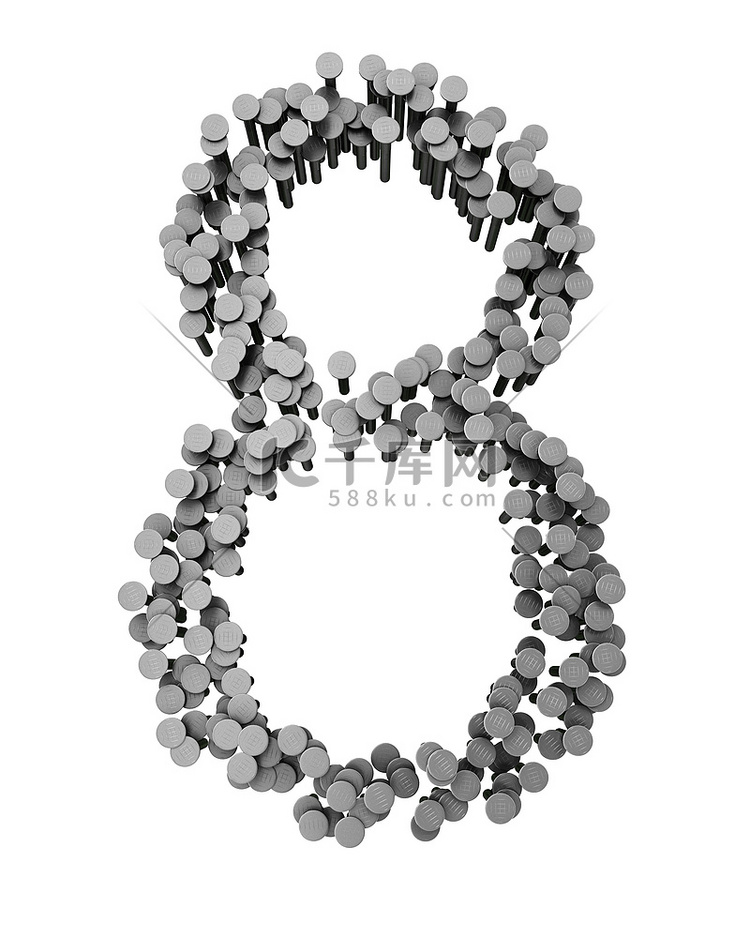 “由孤立的锤钉制成的字母表，数字 8”高清摄影大图-千库网