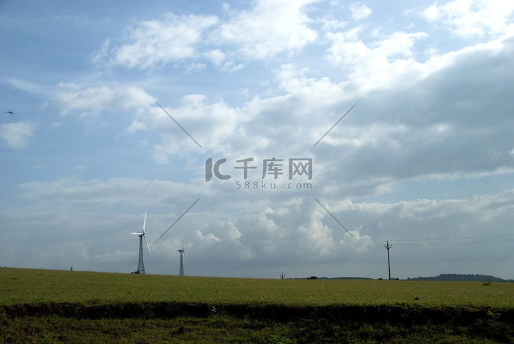 风车与美丽的风景，cloudscape。高清摄影大图-千库网