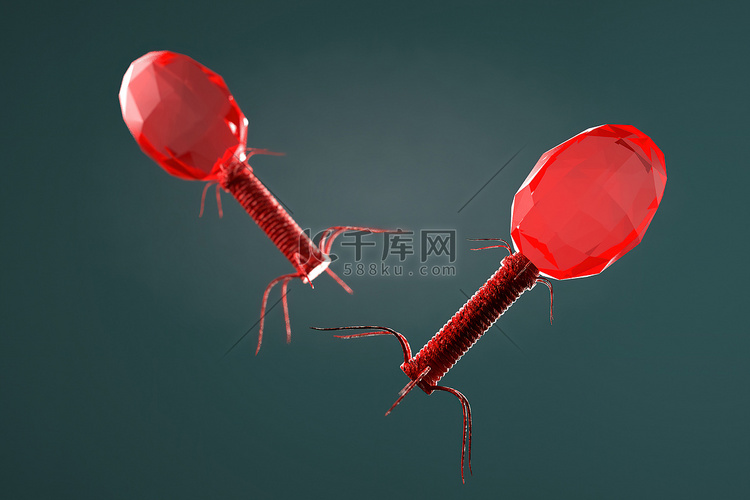 3d 插图，蓝色背景下显微镜噬菌体的特写高清摄影大图-千库网