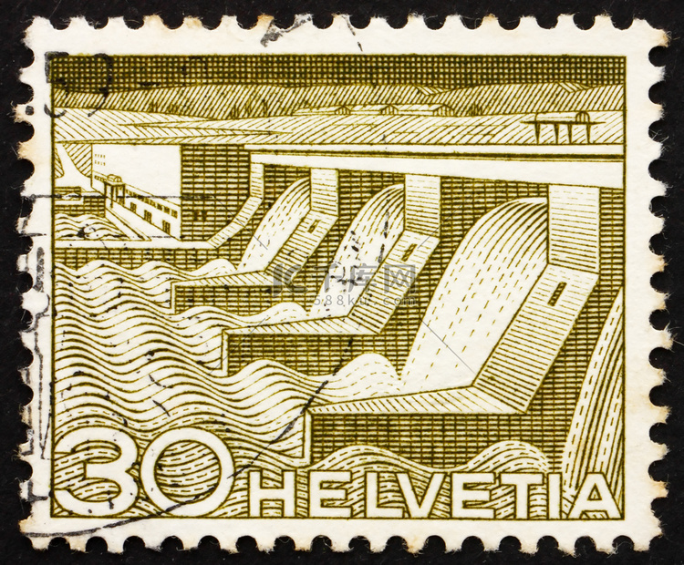 “邮票瑞士 1949 水坝和发电站，Hydroelect”高清摄影大图-千库网