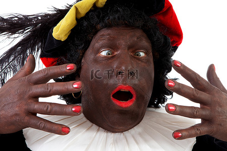 有趣的 Zwarte piet（黑皮特）典型荷兰人的特写高清摄影大图-千库网