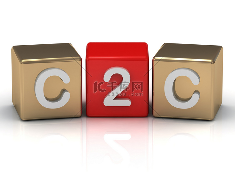 金色和红色立方体上的 C2C 客户对客户符号高清摄影大图-千库网