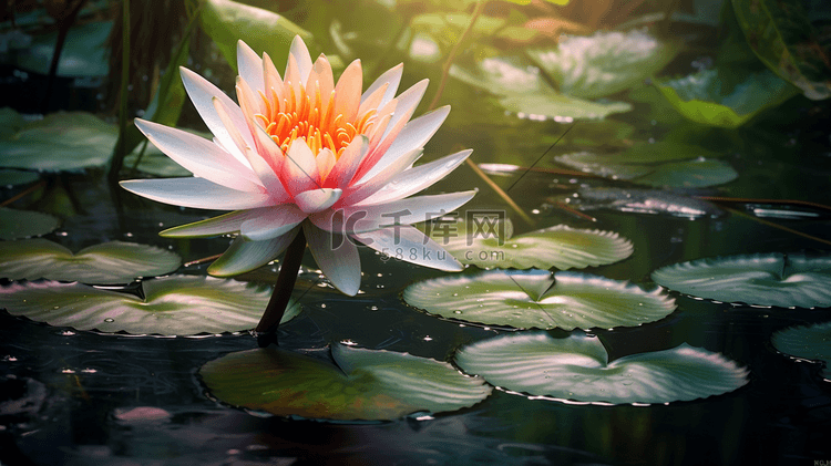 水池中的荷花盛开高清摄影大图-千库网