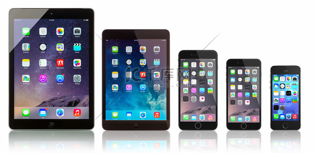 “iPad Air、iPad Mini、iPhone 6 Plus、iPhone 6 和 iPhone 5s”高清摄影大图-千库网