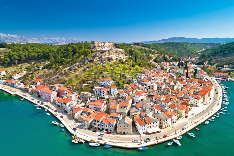 Novigrad Dalmatinski海湾全景鸟瞰图高清摄影大图-千库网