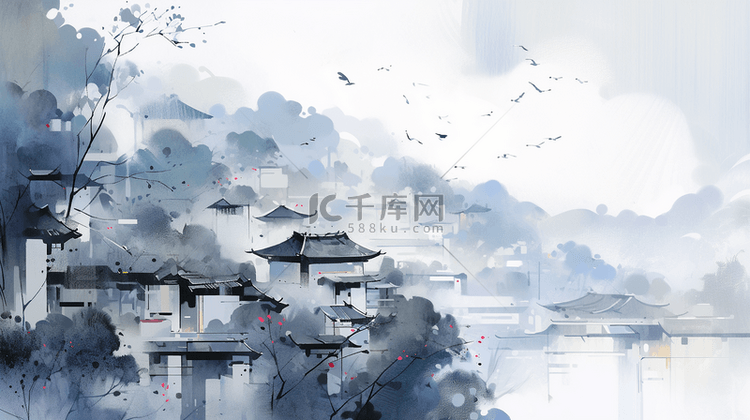 中国水墨画山水风景水墨山水插画海报背景图片免费下载_海报banner/高清大图_千库网(图片编号6437706)