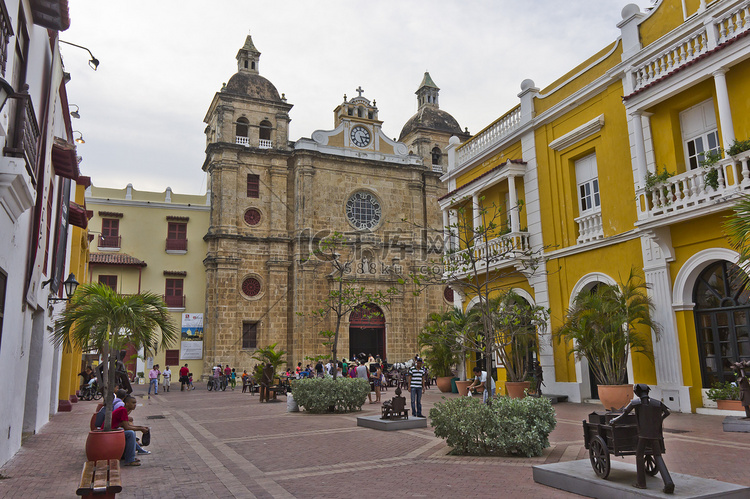 卡塔赫纳，旧城街景，哥伦比亚，南美高清摄影大图-千库网
