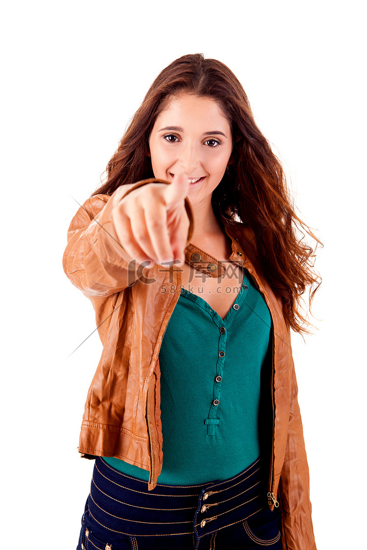 指向copyspace的年轻美丽的女性高清摄影大图-千库网