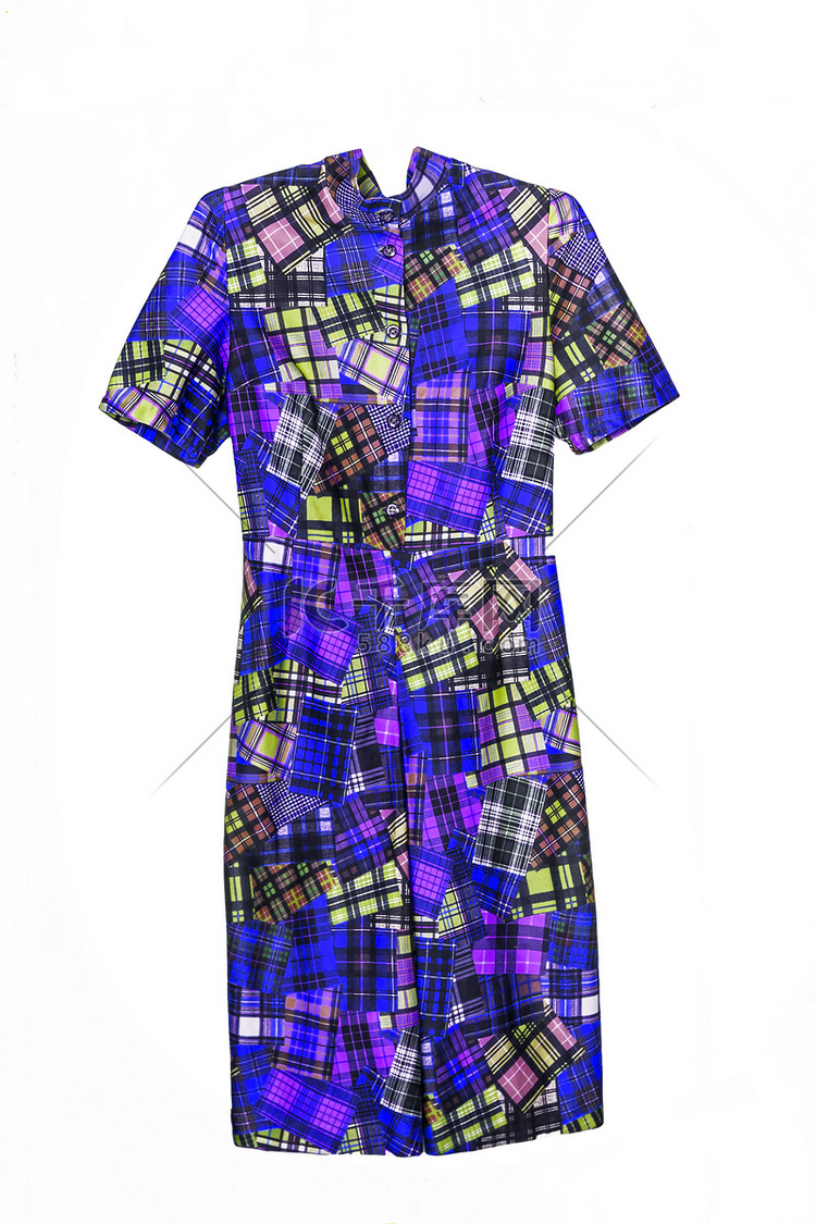 带有抽象几何彩色图案的优雅 midi 连衣裙，isol高清摄影大图-千库网