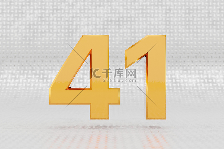 黄色 3d 数字 41。金属地板背景上有光泽的黄色金属数字。 高清摄影大图-千库网