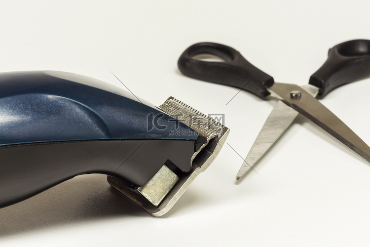 理发器和剪刀特写与模糊元素高清摄影大图-千库网