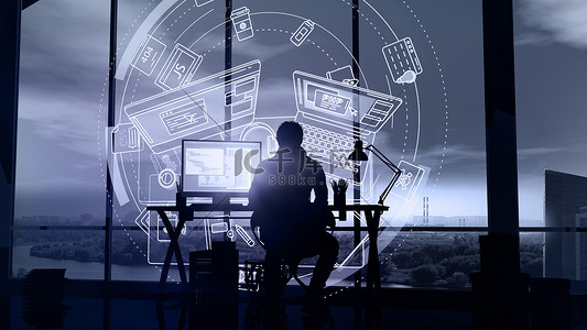 增强现实中的 Web 开发人员和信息图表。高清摄影大图-千库网