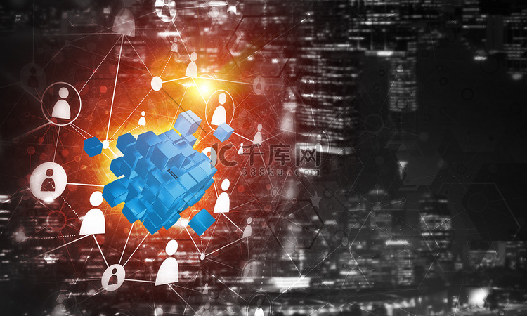 互联网概念和网络与数字立方体图在黑暗的背景高清摄影大图-千库网